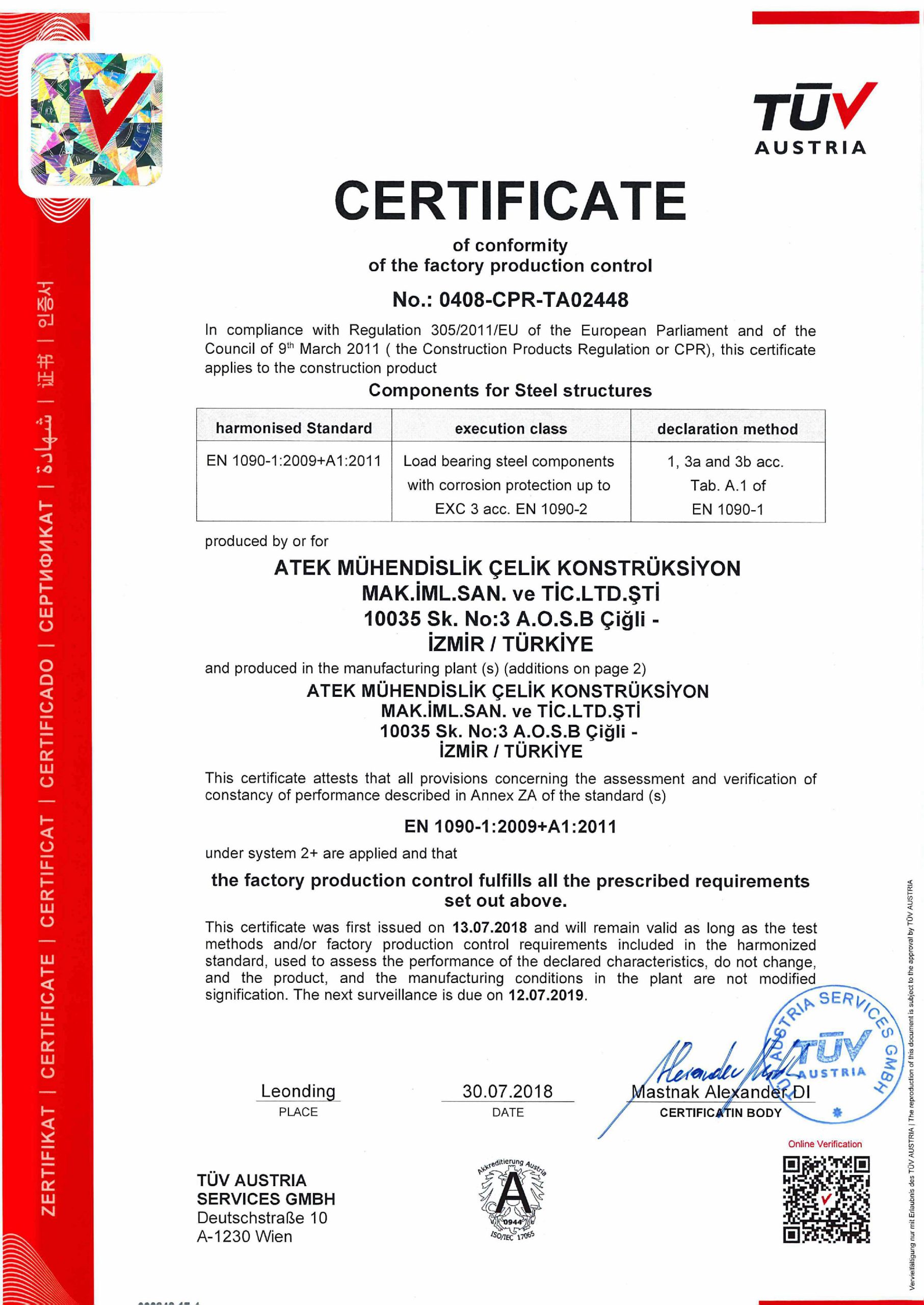 Certificates | ATEK Engineering