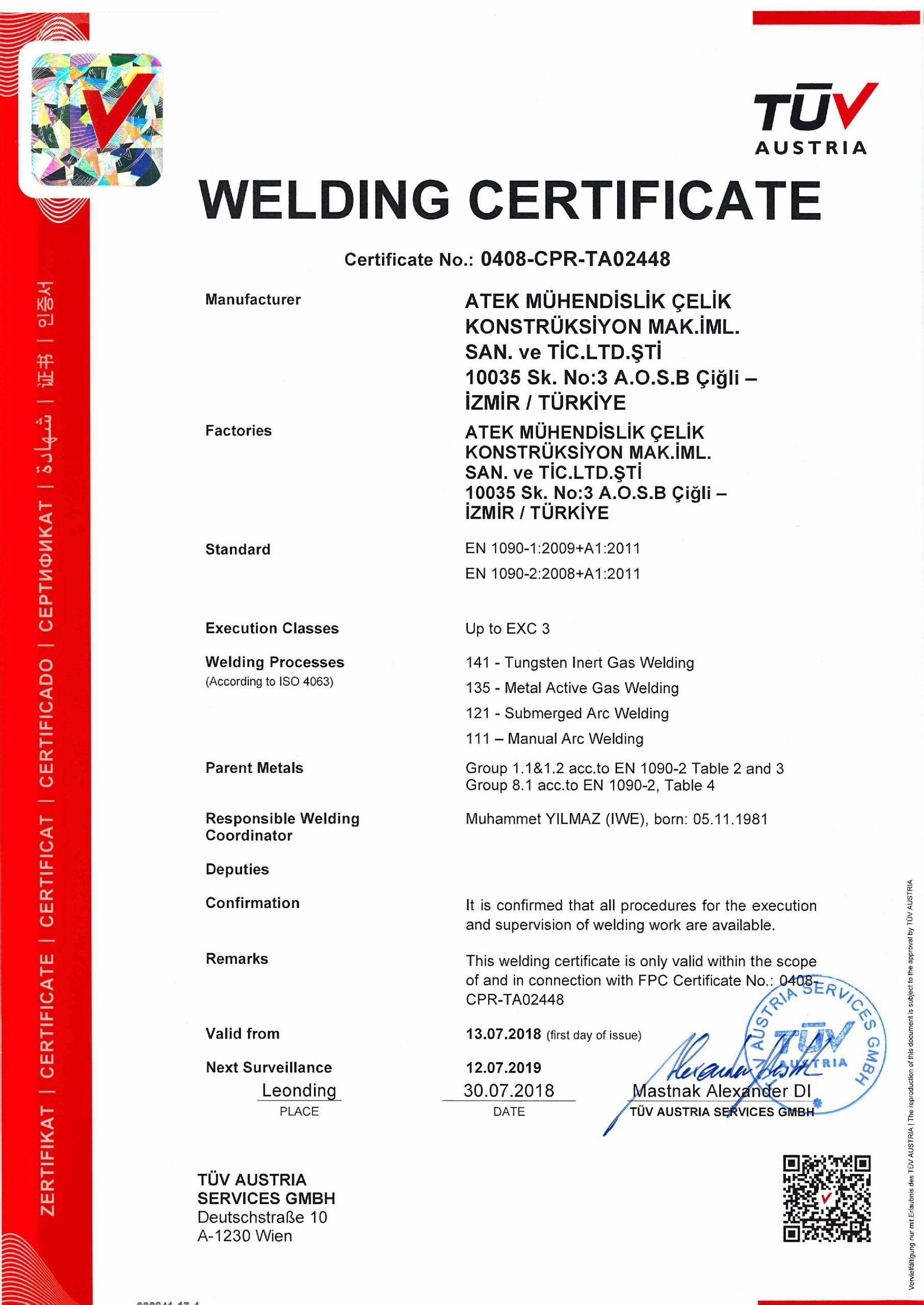 Certificates | ATEK Engineering