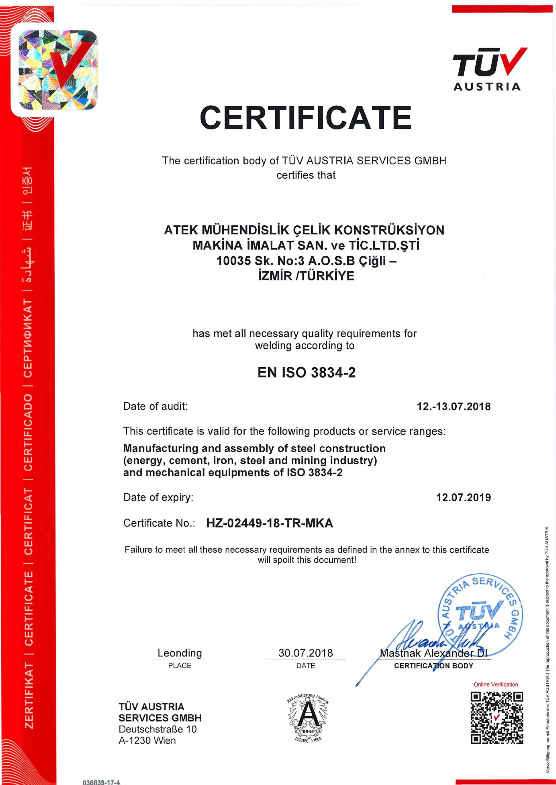 Certificates | ATEK Engineering